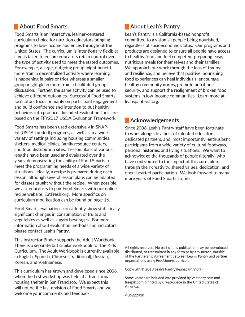 Food Smarts Adult Instructor Guide - Leah's Pantry